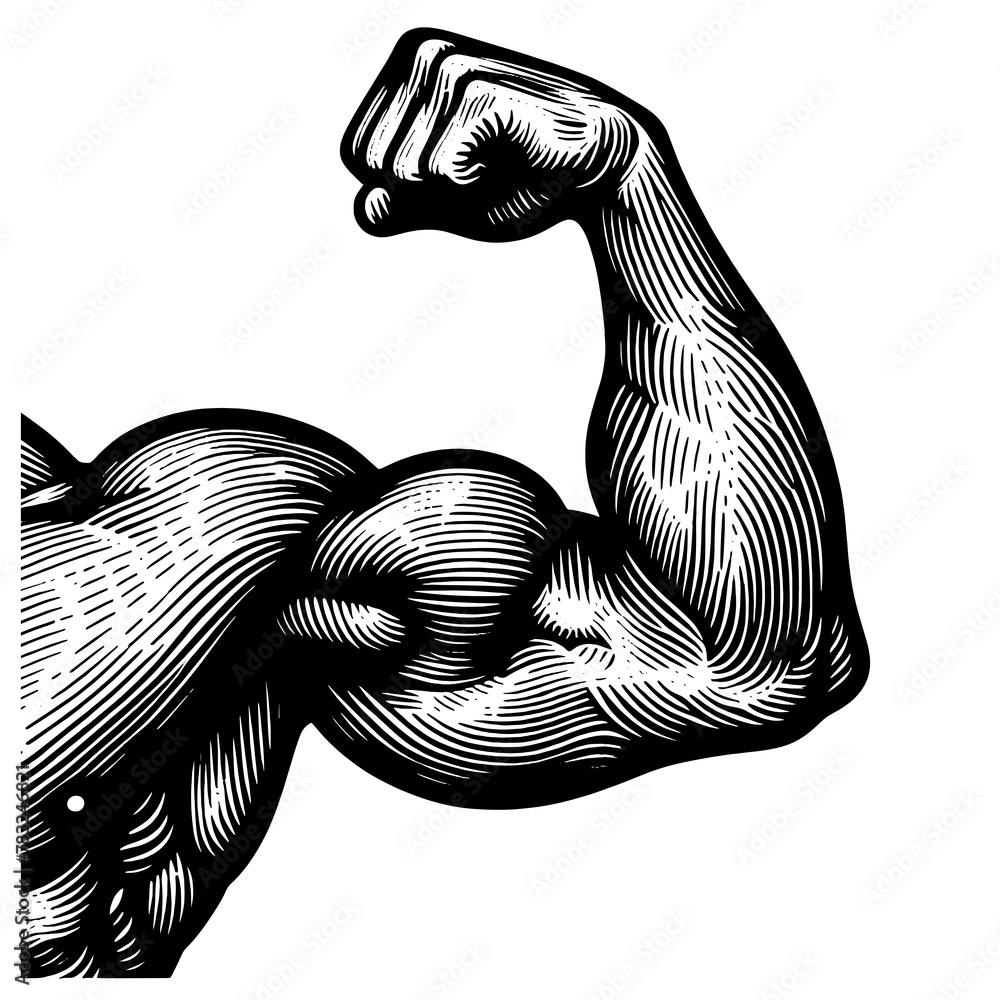 Strongman hand arm flexed bicep muscle symbolizing strength and power ...