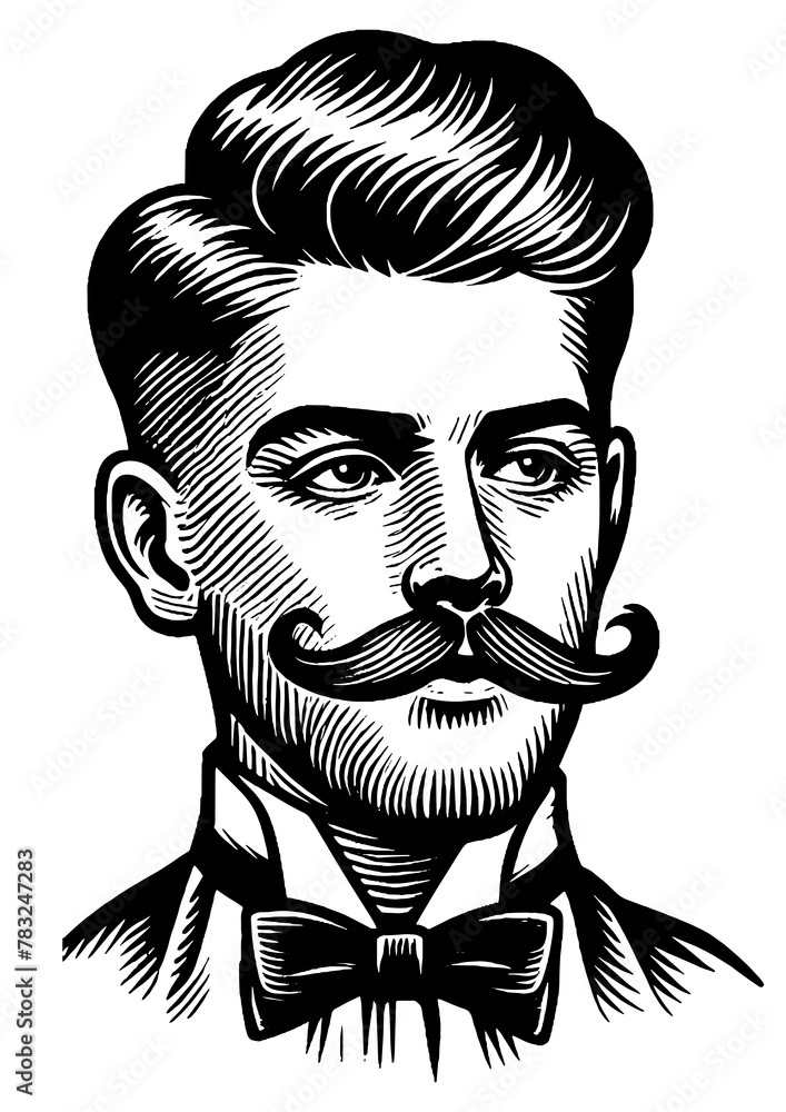 distinguished gentleman with a handlebar mustache and styled hair ...