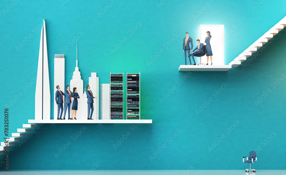 Business team introducing a new computer system as a startup to ...