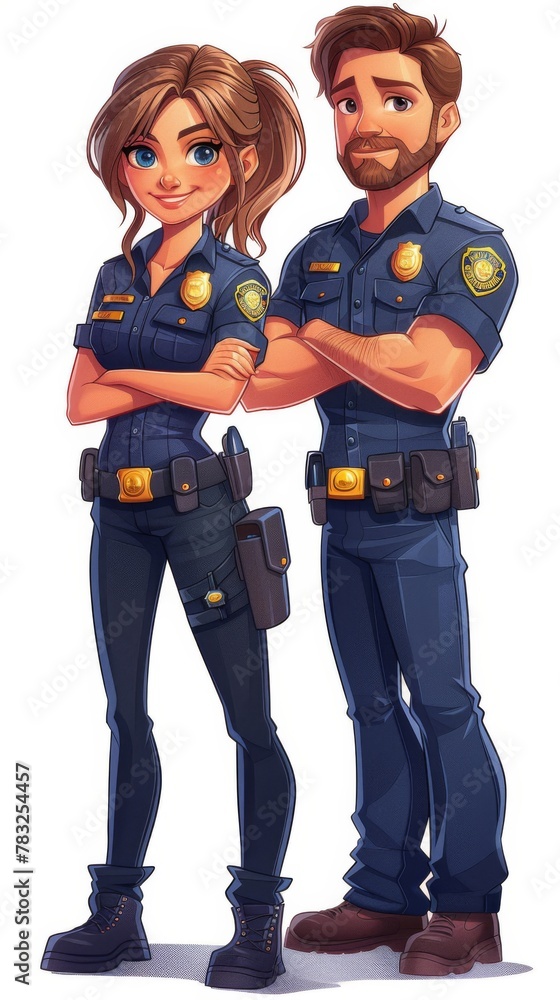 Couple of Police Officers Standing with Arms Crossed vector Cartoon ...