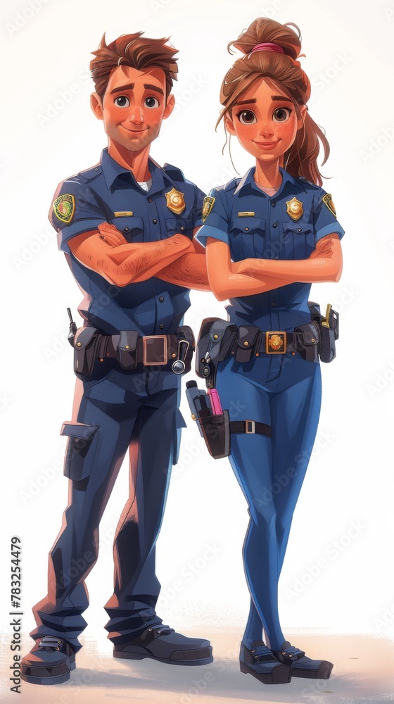 Couple of Police Officers Standing with Arms Crossed vector Cartoon ...