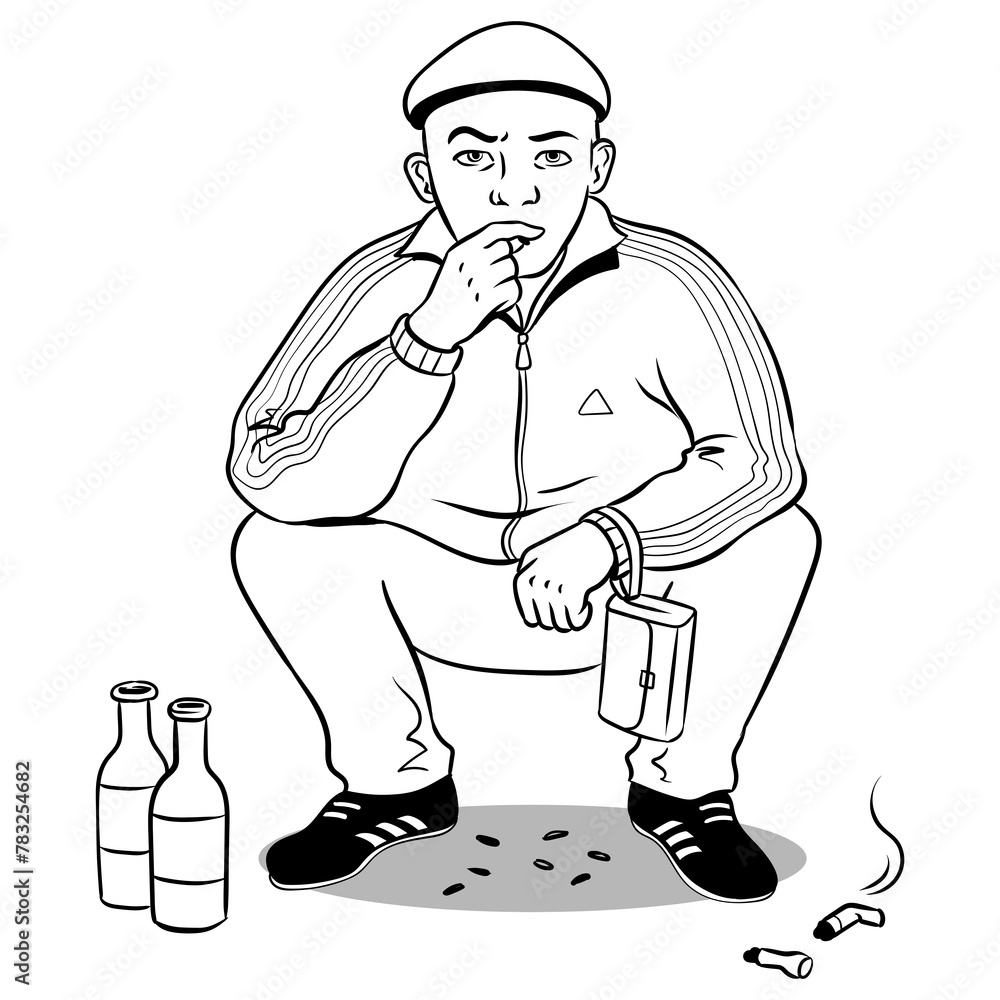 Gopnik russian hooligan man coloring retro PNG illustration. Isolated ...