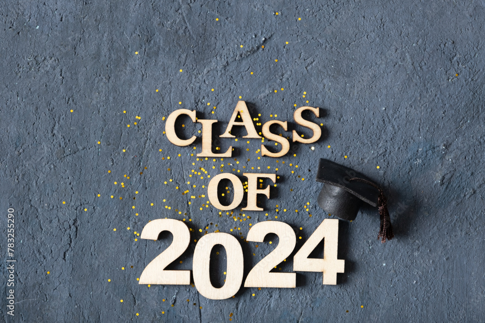 Class of 2024 concept. Number 2024 with graduated cap and confetti ...