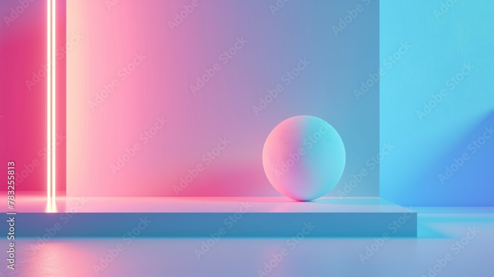 3D render of an abstract background with geometric shapes and neon ...