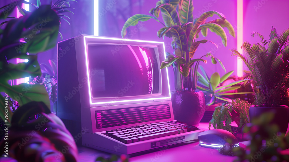 old retro personal computer with vintage CRT display, obsolete old ...