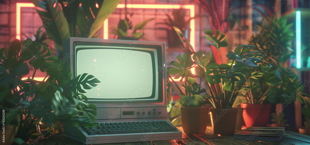 old retro personal computer with vintage CRT display, obsolete old ...