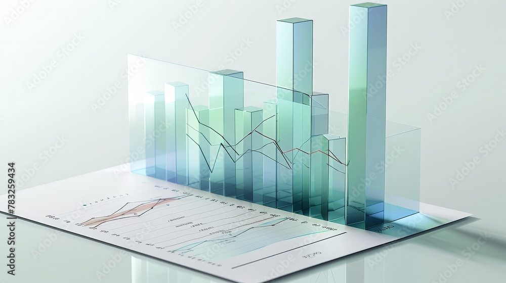 3D rendering of a data bar graph with an upward trend, made of green ...
