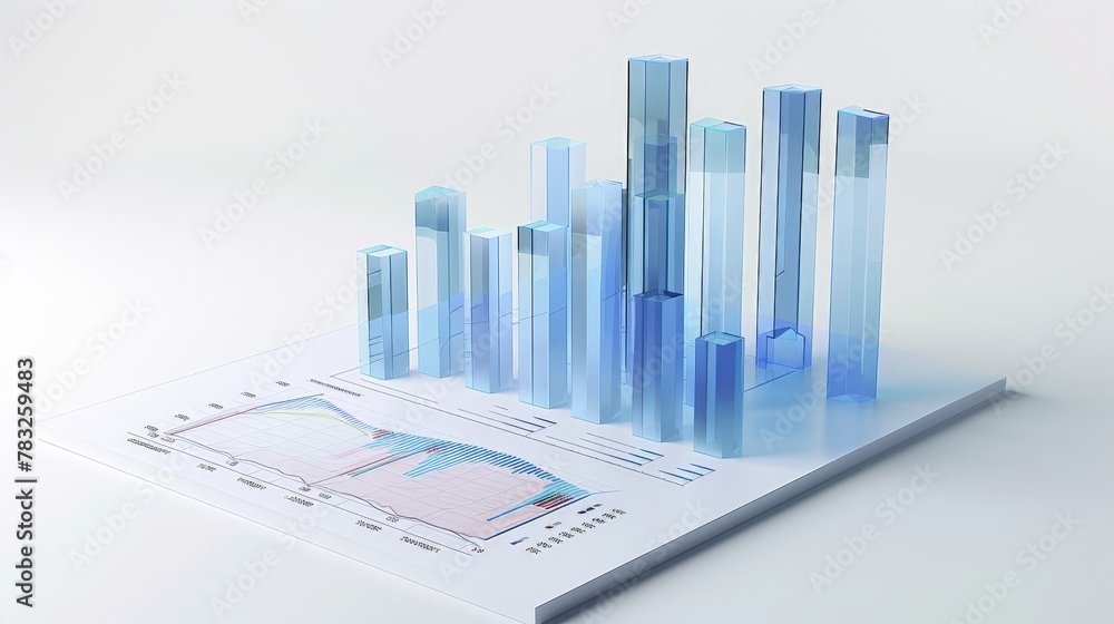3D rendering of a data bar graph with an upward trend, made of blue ...