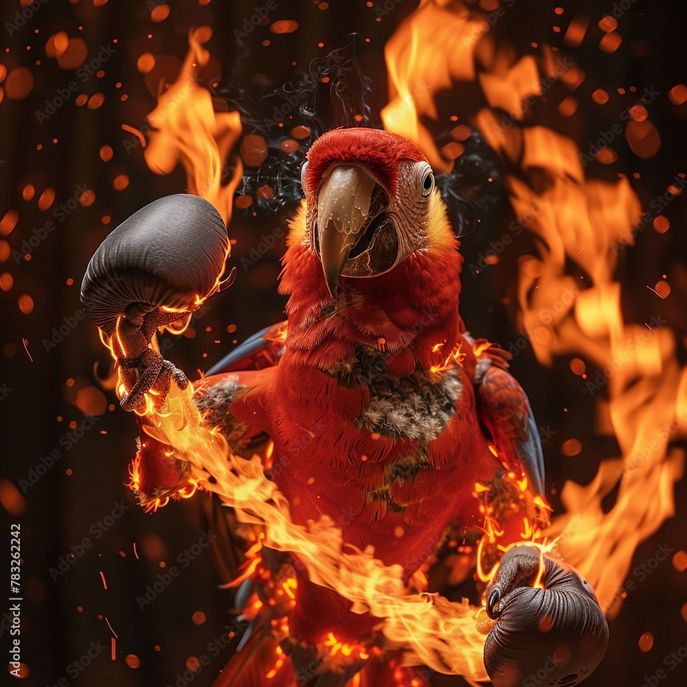 An intense moment captured of a Dracula Parrot engaged in a boxing ...