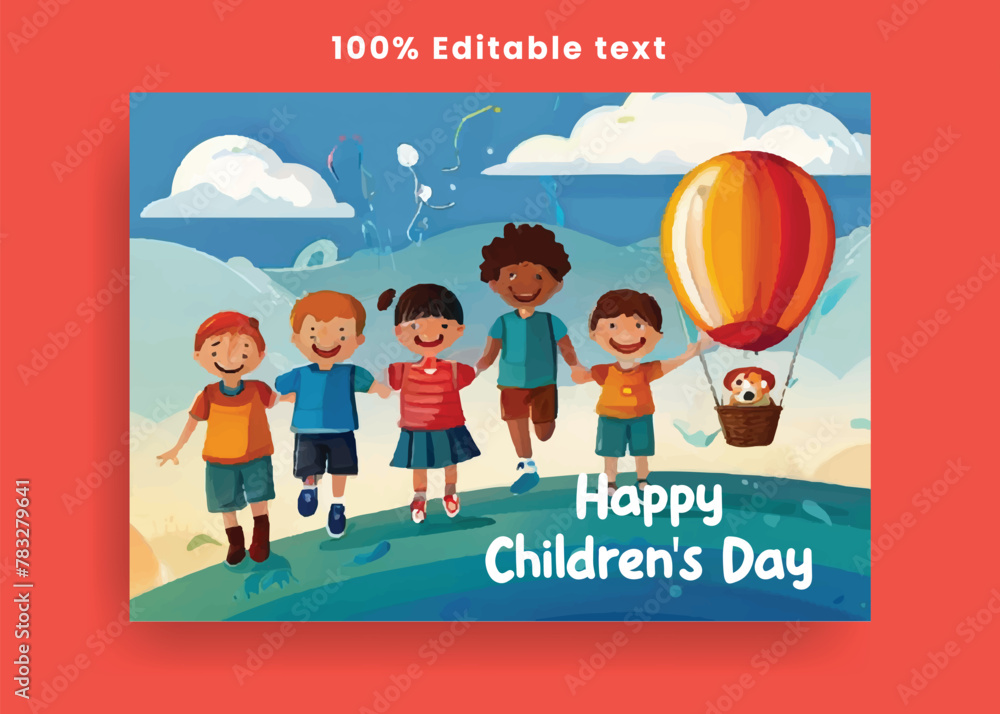 Happy Children`s Day horizontal print ready flyer or poster template ...