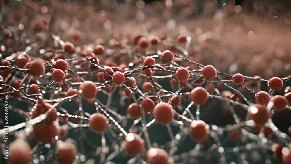 Close-up view of a gold neural network structure with interconnected ...