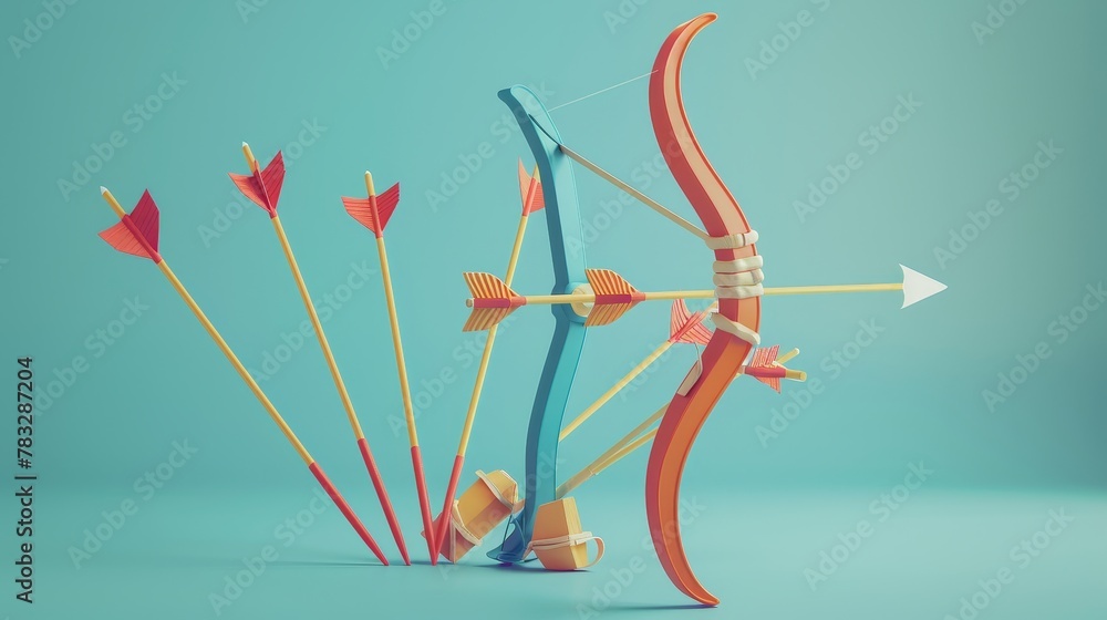 Archery bows and arrows in a whimsical design 3D style isolated flying ...