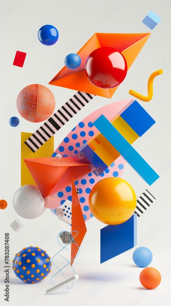 Bold and dynamic floating shapes in a Memphis style design 3D style isolated flying objects ...