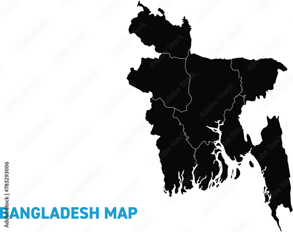 High detailed map of Bangladesh. Outline map of Bangladesh. Asia Stock ...