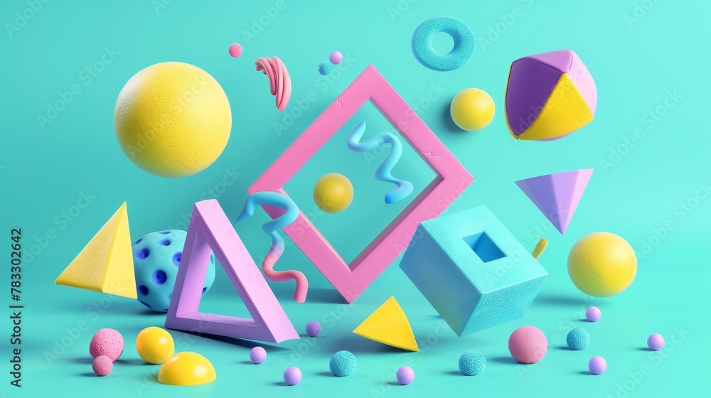 Futuristic and surreal floating shapes in a vibrant color scheme d style isolated flying objects ...