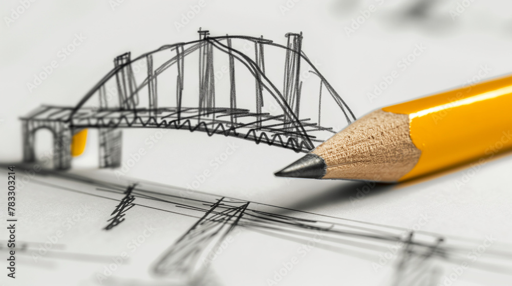 Detailed pencil sketch of a bridge, architectural designs and creative ...