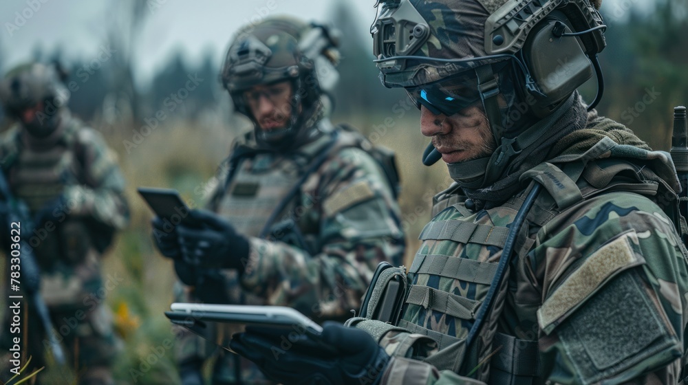 AI technology in the army. Warfare analytic operator checking ...