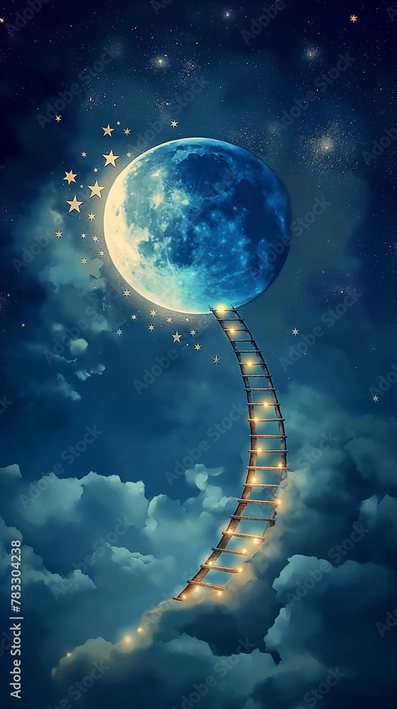 Enchanted moon with stairway to the stars, perfect for fantasy book ...