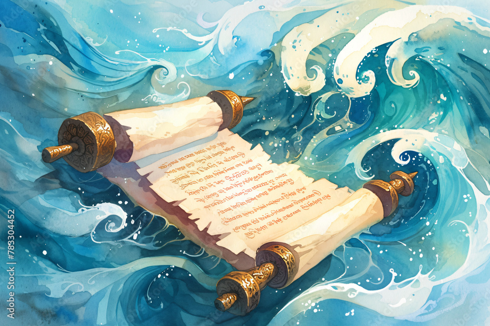 Old torah scroll on the sea. Judaism religious symbol. Bible exodus ...