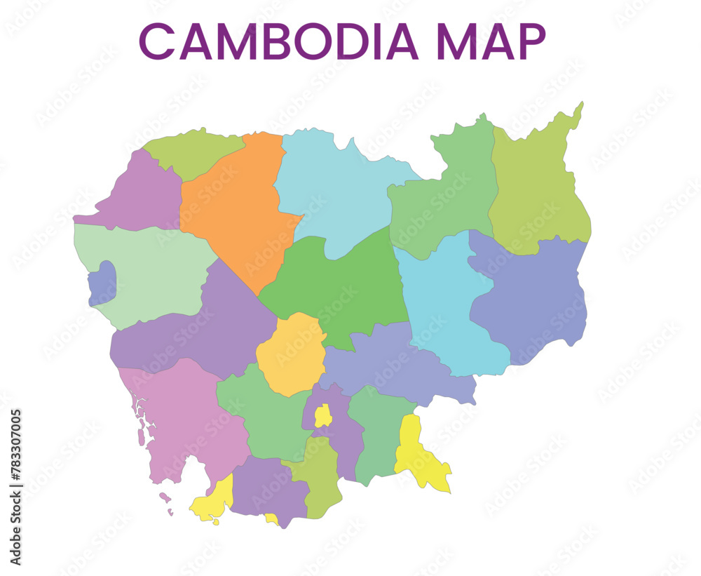 High detailed map of Cambodia. Outline map of Cambodia. Asia เวกเตอร์ ...