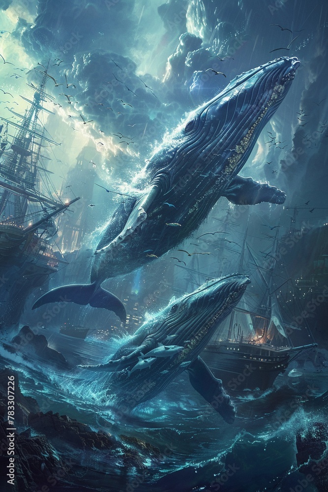 Describe a world where humans and whales have a symbiotic relationship ...