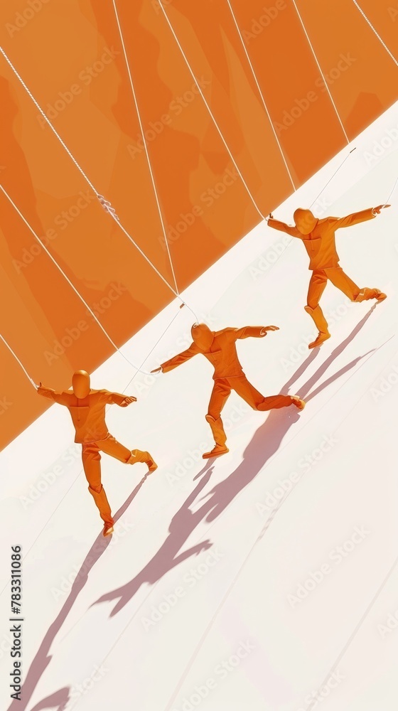 High wire acrobats and ropes in a bold design 3D style isolated flying ...