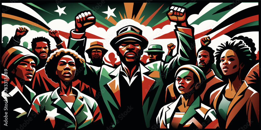 Pride african people marching with raised fists, symbol of african ...