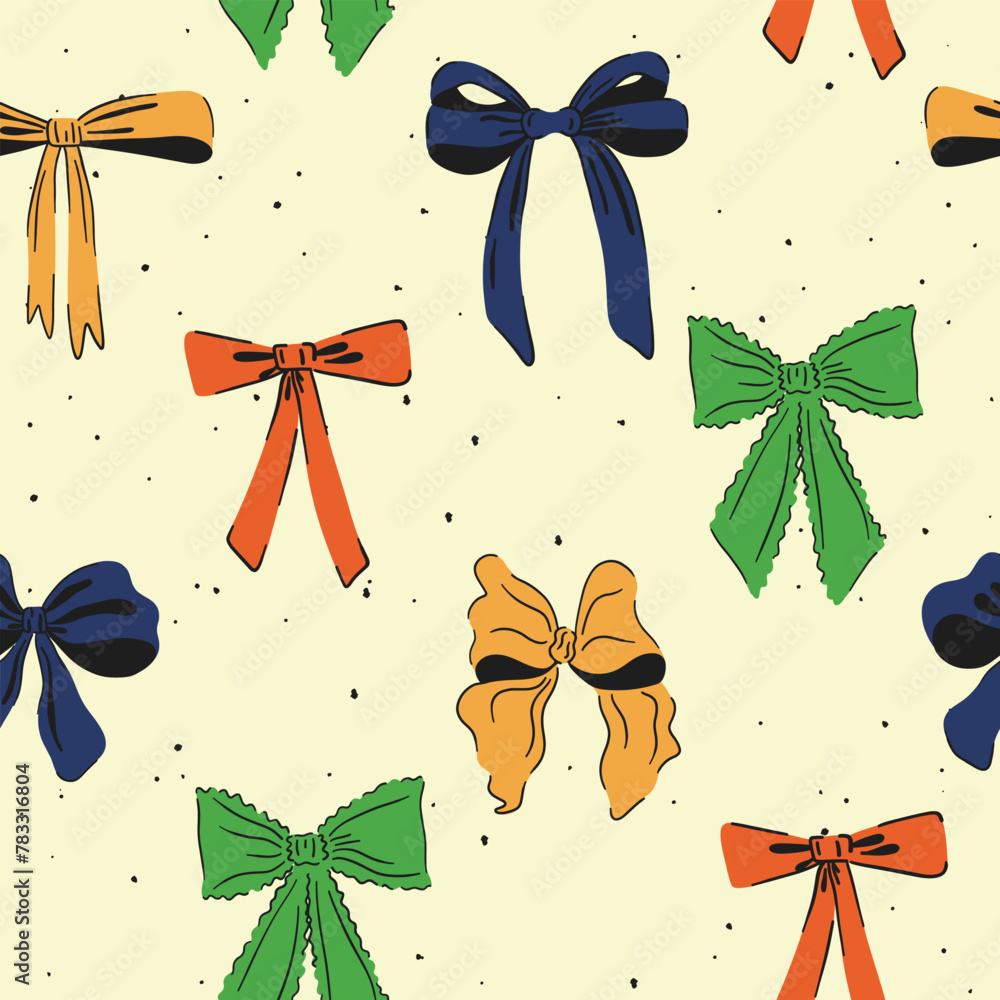 Ribbon bow seamless pattern. Cute hand drawing wallpaper. Coquette ...