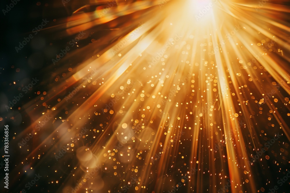 Abstract background of radiant golden light rays bursting through with ...