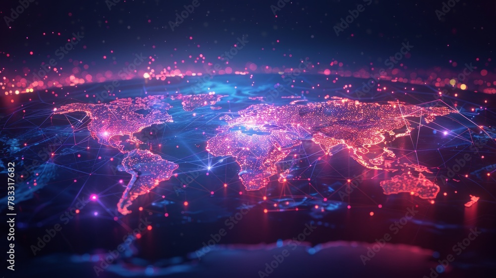 Glowing world map on dark background. Globalization concept ...