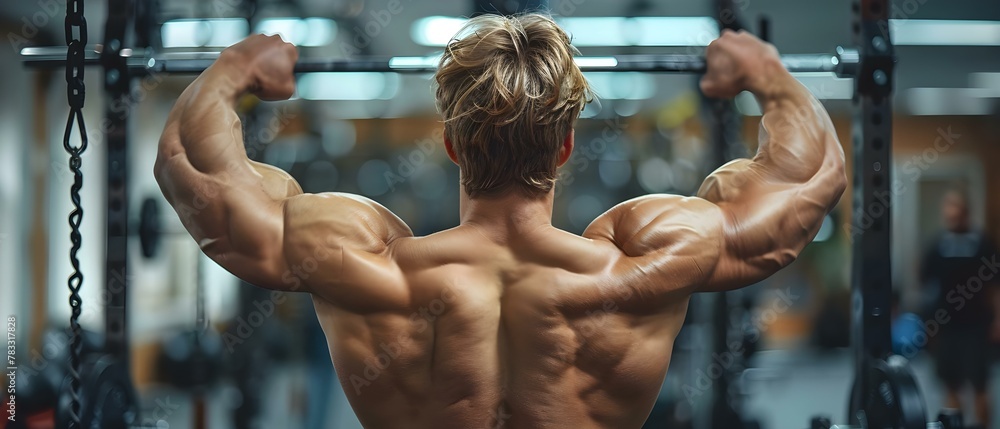 Muscular Back during Intense Lat Pulldown Workout. Concept Fitness ...