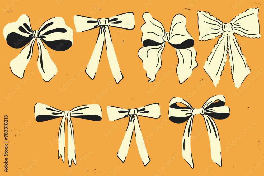 Ribbon bow big set. Cute hand drawing elements. Coquette aesthetic bows ...