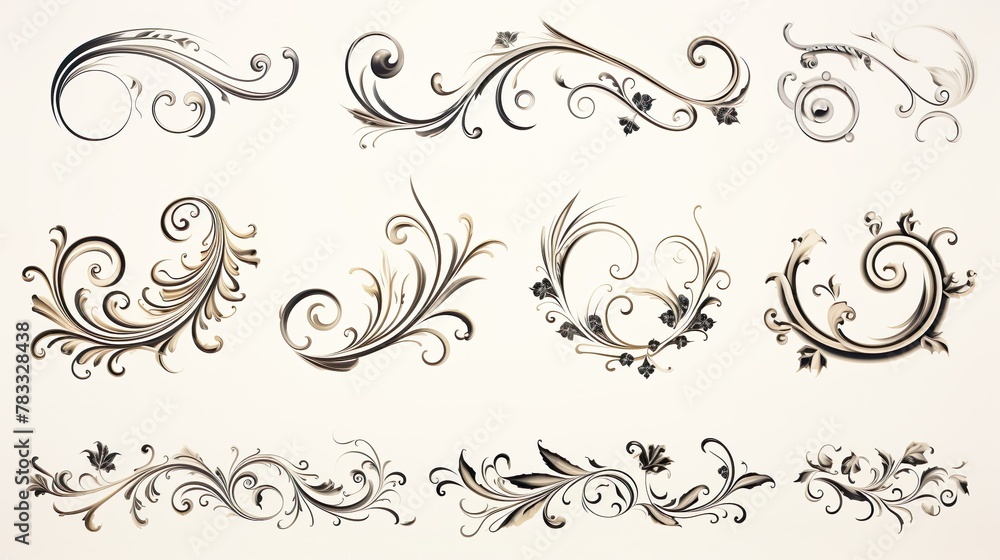 This detailed collection of baroque scroll designs offers a vintage ...