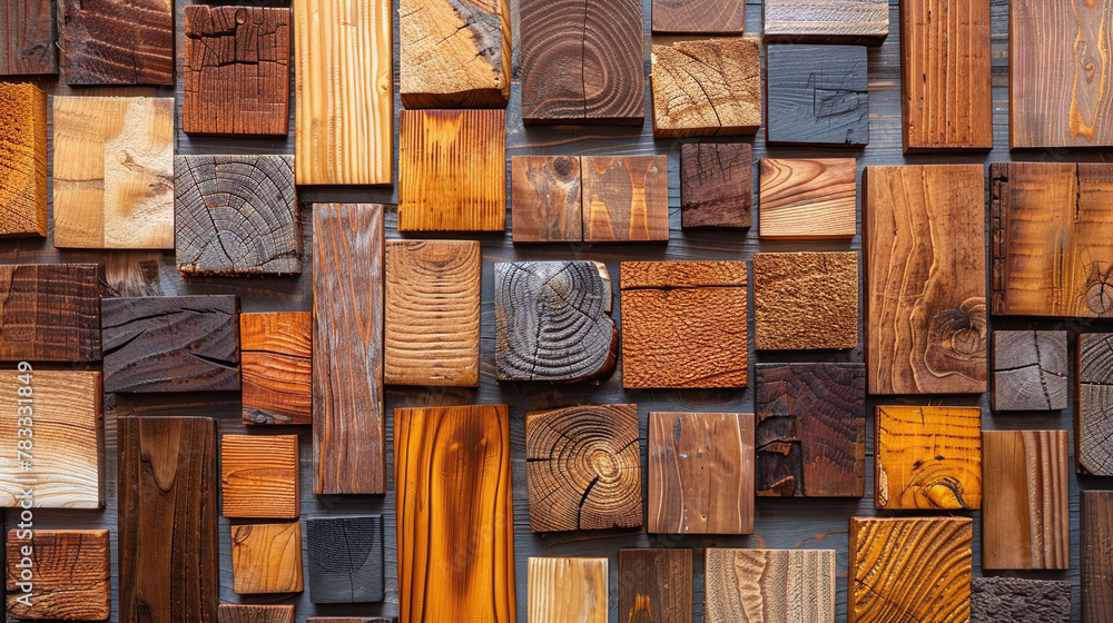 Variety of wood samples in different patterns and colors. Close-up ...