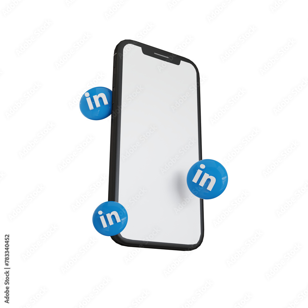 mobile app with LinkedIn social media, 3D buttons, isolated LinkedIn ...