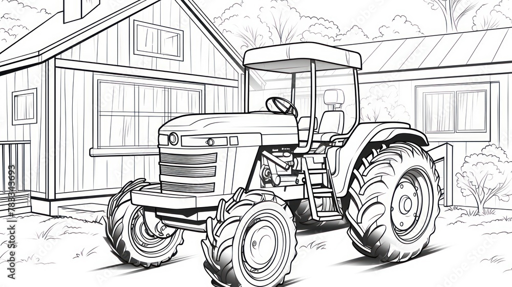 Cropland icon: Coloring page featuring a tractor and wooden barn, a ...