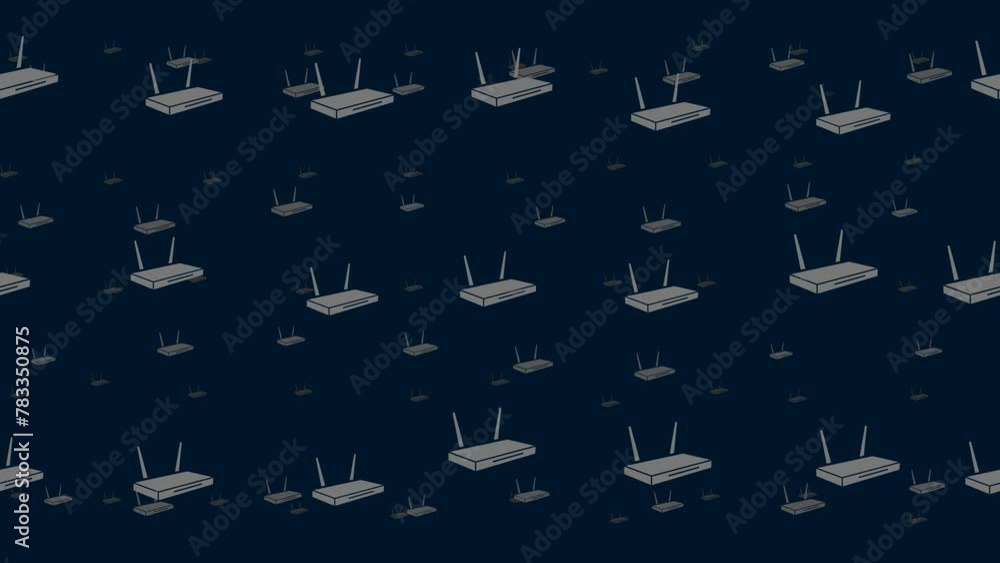 Router symbols float horizontally from left to right. Parallax fly ...