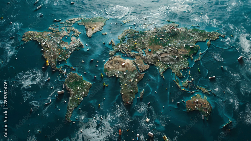 Continents earth are made up of human waste and garbage, surrounded by ...