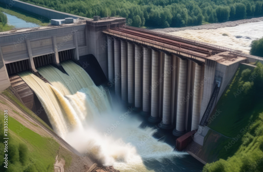 Hydroelectric dam releases water, Emergency release from an overflowing ...