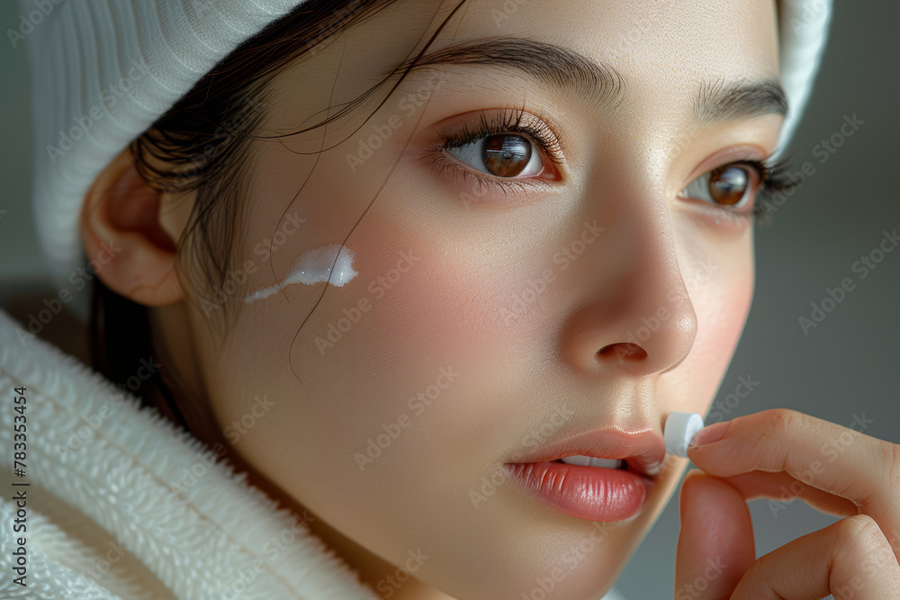 A Woman Applying Topical Ointment To Soothe Her Inflamed Skin Affected By Contact Dermatitis