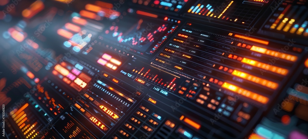 Server rack with illuminated data indicators, representing network ...