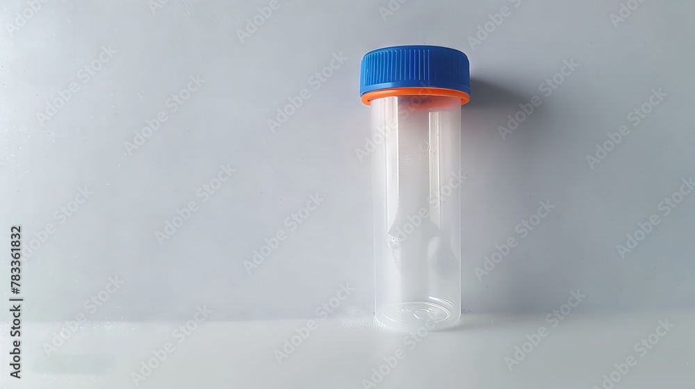 Clean Empty sterile stool sample collection container with blue cap ...