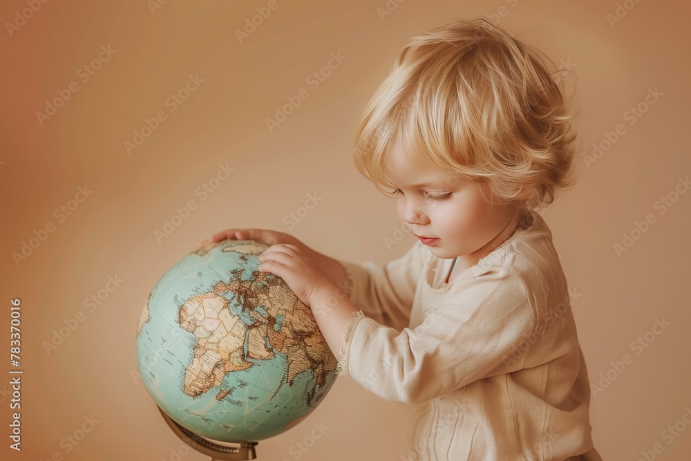 Curious Young Child Learning About World Geography with Globe Stock ...