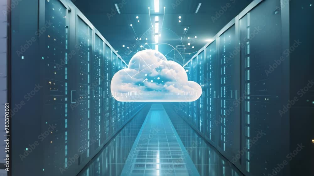 A cloud can be seen floating in the midst of a server room filled with ...