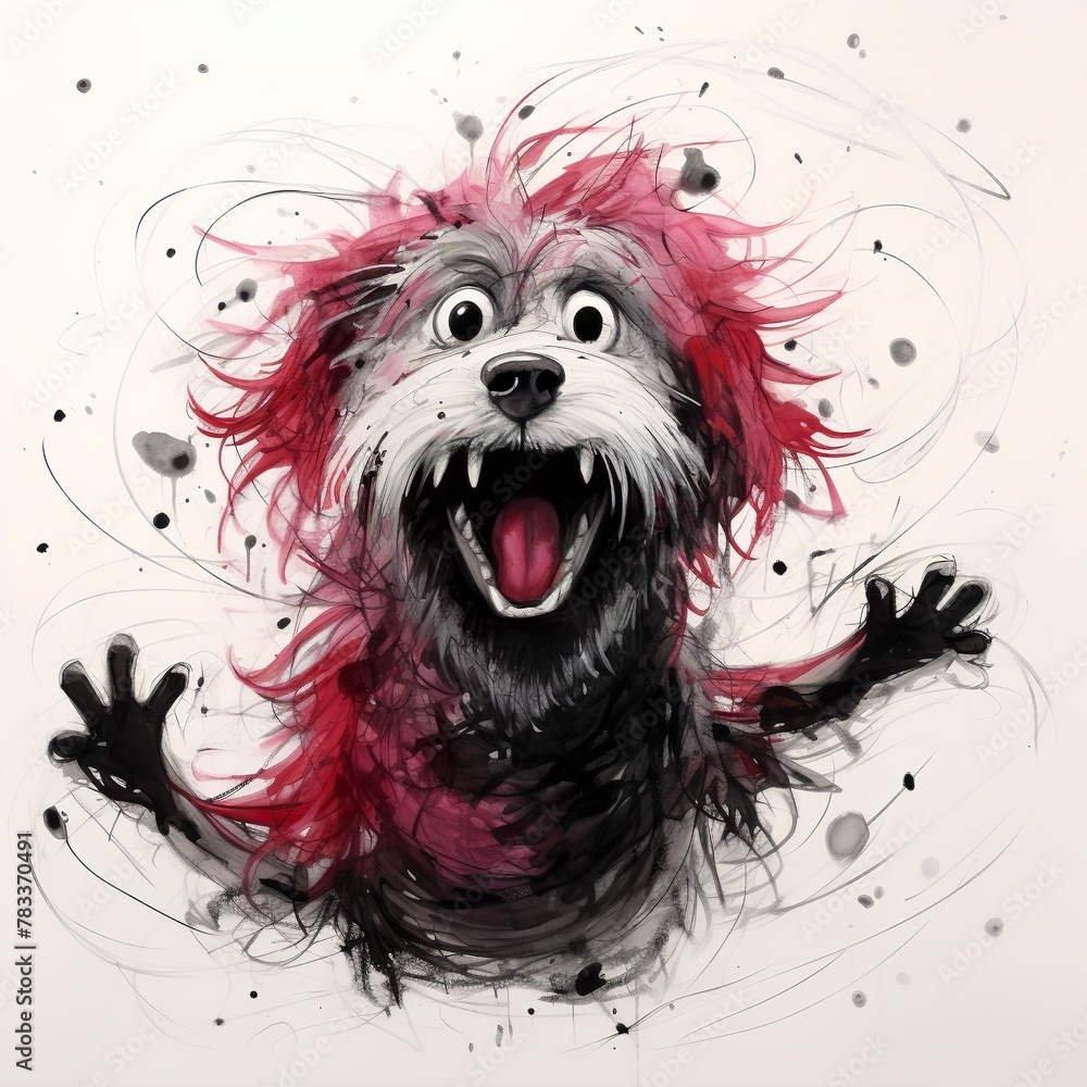 Drawing in a clumsy style and imprecise features of a cute dog. Crayon ...