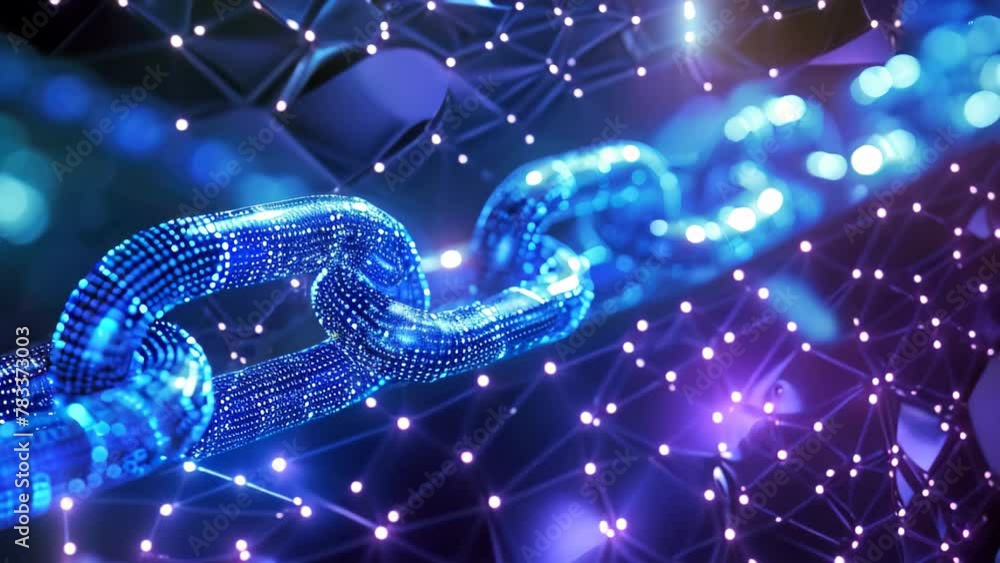 A photo capturing a blue chain, its links prominently connected to a ...