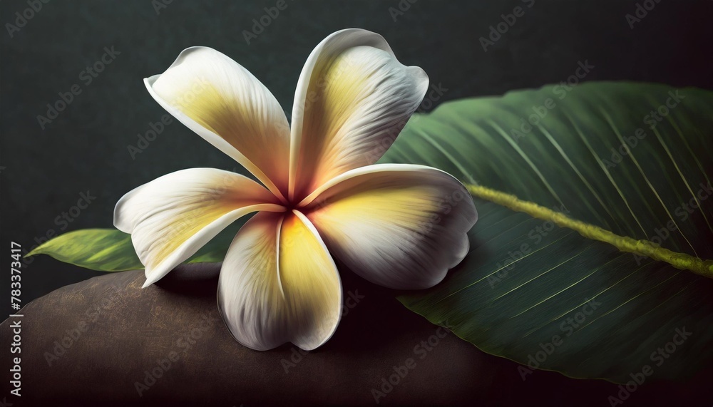 frangipani tiare monoi tropical flower with text monoi in thaithian for ...