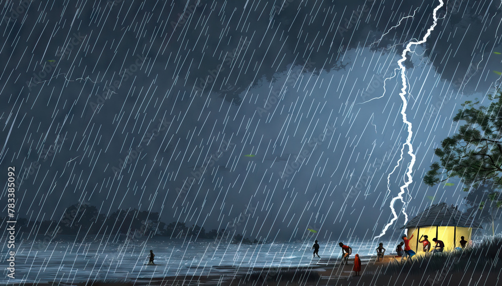 Monsoon Rainstorm: A dramatic scene of a monsoon rainstorm in India ...