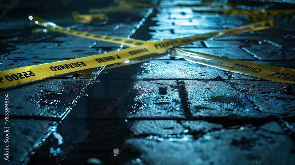 Murder Mystery: Crime Scene with Chalk Outline and Police Tape ...