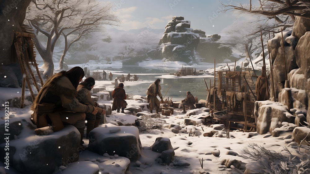 AI-generated archaeologists uncovering a prehistoric winter settlement ...